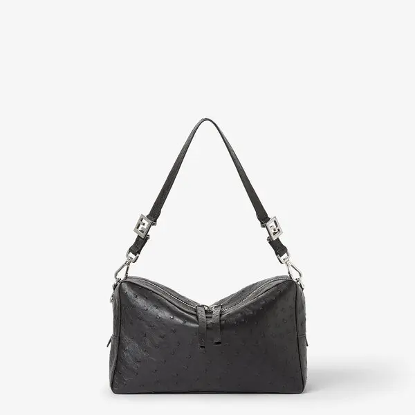 Fendi Lui Medium Black Ostrich Leather Bag - [black]